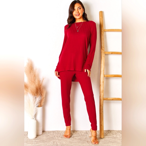 Basic Bae | Pants & Jumpsuits | Basic Bae Deep Red Full Size Ribbed ...